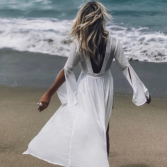 Dresses | Dreamy Boho Lace Maxi Duster Kimono Dress White | Poshmark